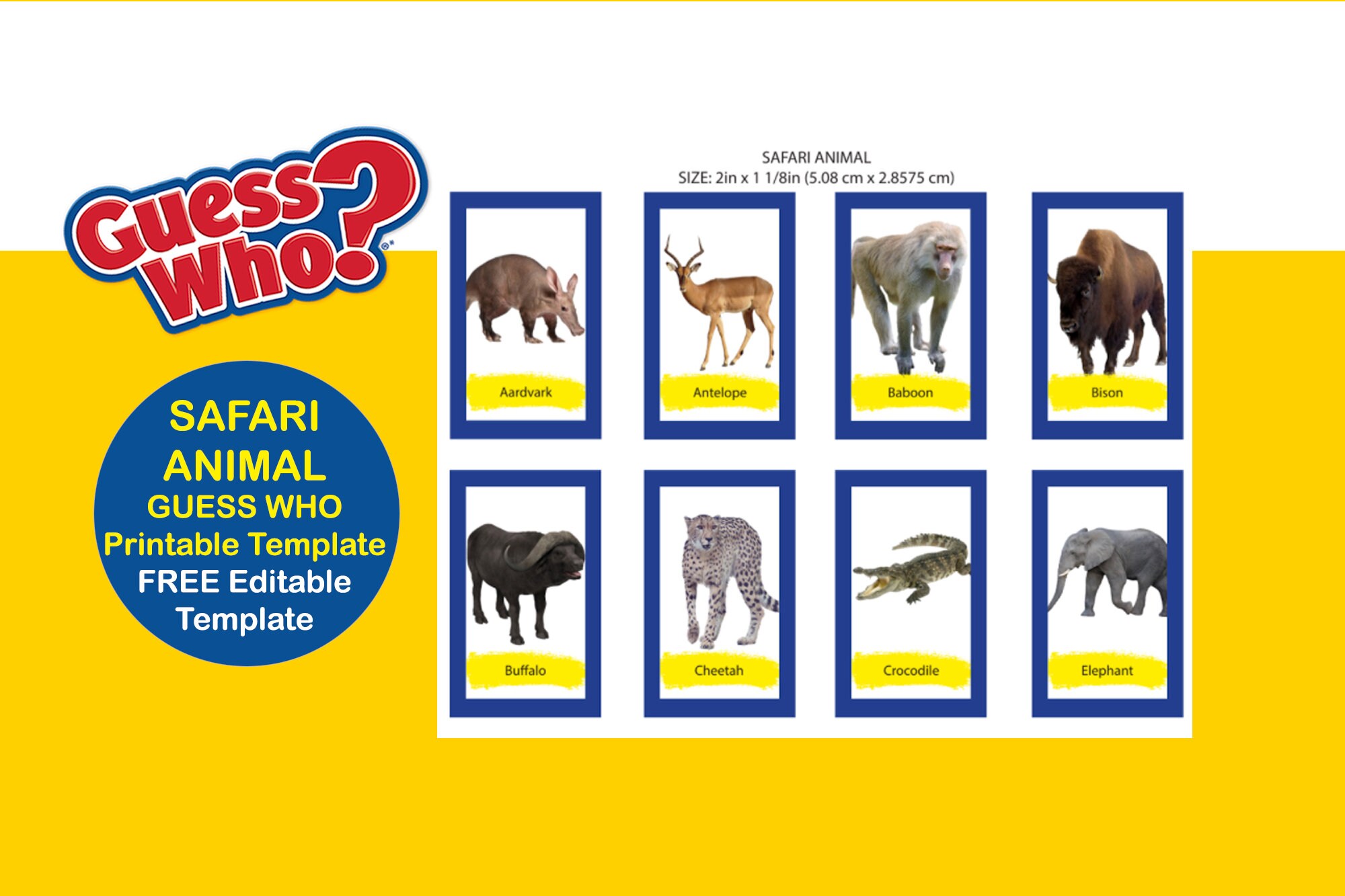 Safari Animal Guess Who Template Printable Safari Animal | Etsy