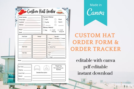 Custom Hat Order Form Printable Order Tracker Editable Text - Etsy