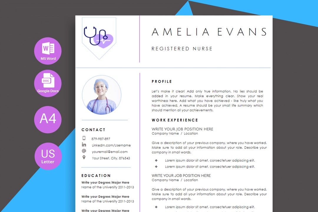 Nurse Resume Google Docs Modern Resume RN Simple Resume - Etsy