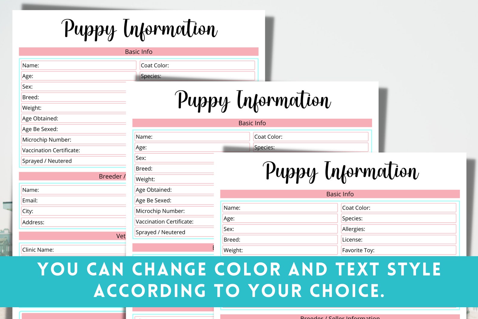 New Puppy Information Printable Template Pet Care Printable - Etsy