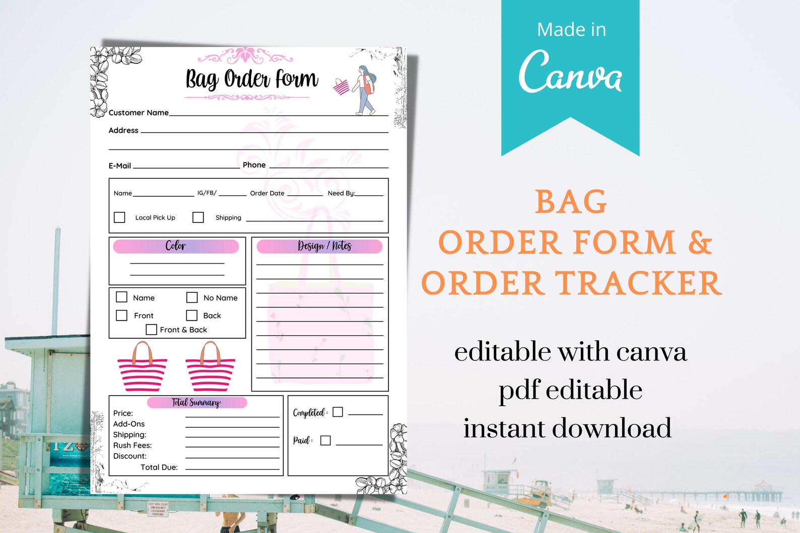Bag Order Form Order Tracker Editable Text PDF / Canva | Etsy
