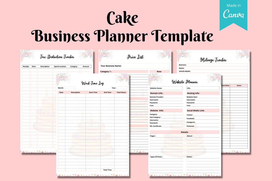 Cake Business Planner Template Order Form Invoice Tracker - Etsy