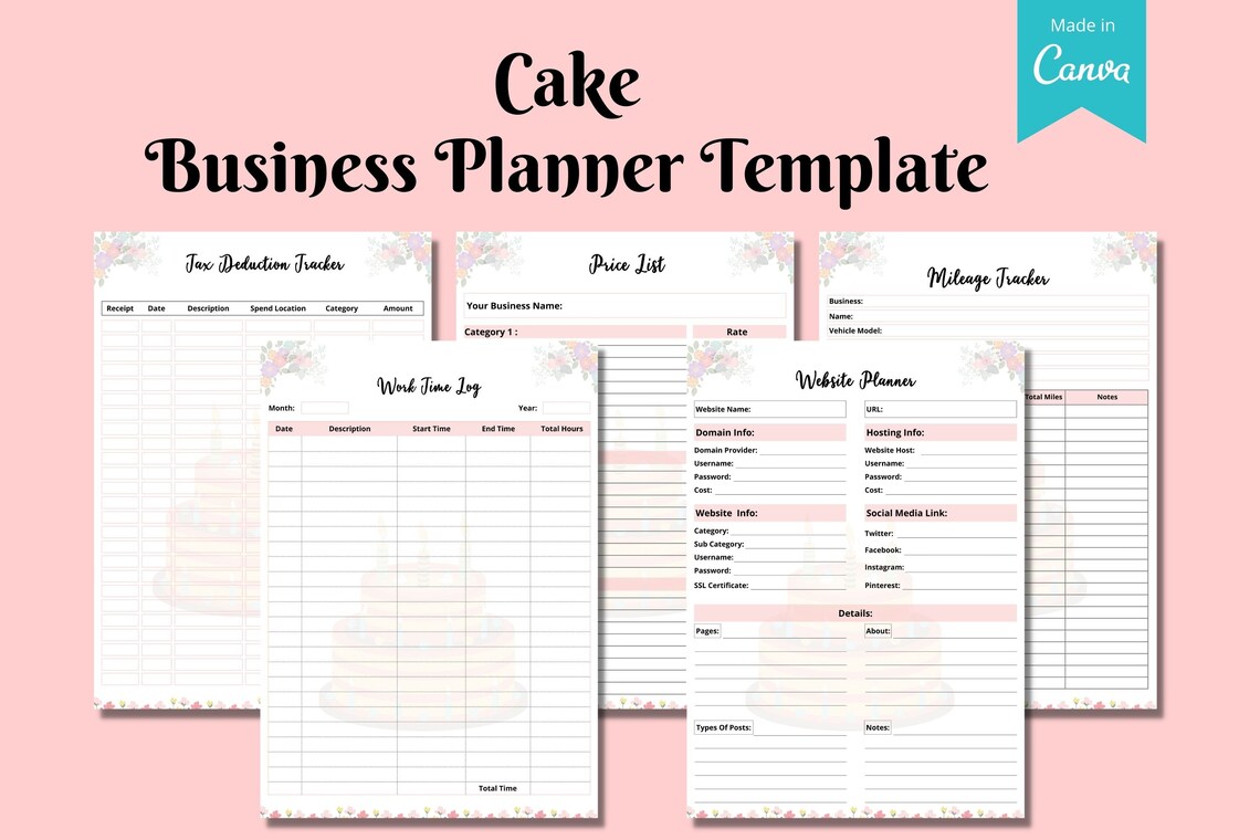 Cake Business Planner Template Order Form Invoice Tracker - Etsy