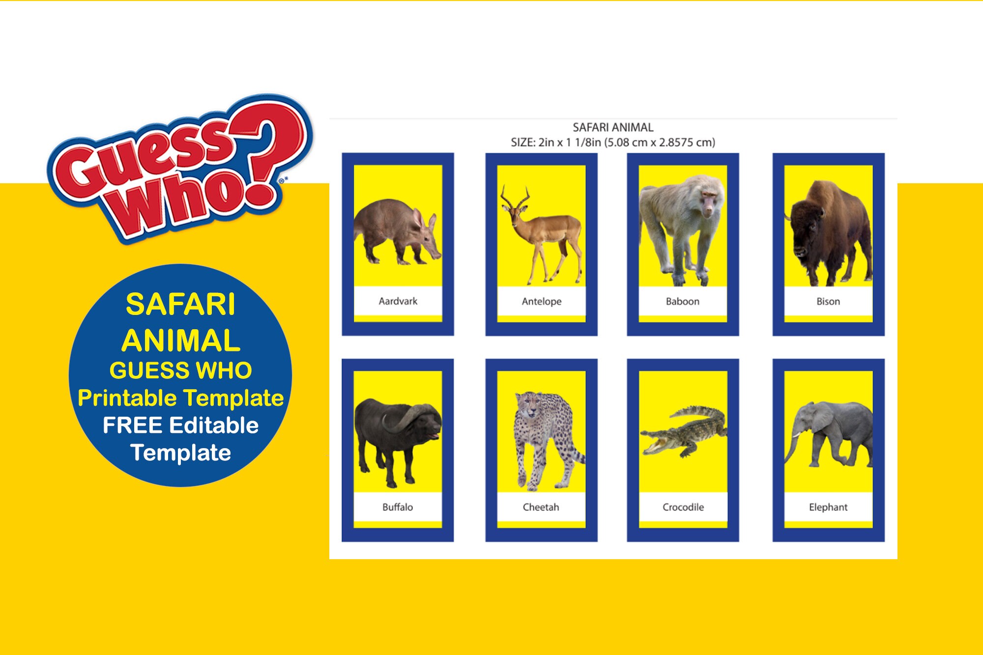 Safari Animal Guess Who Template Printable Safari Animal - Etsy España
