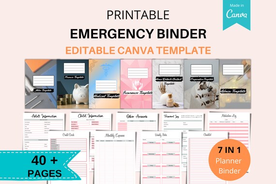 Emergency Binder Printable PDF Template Family in Case of | Etsy