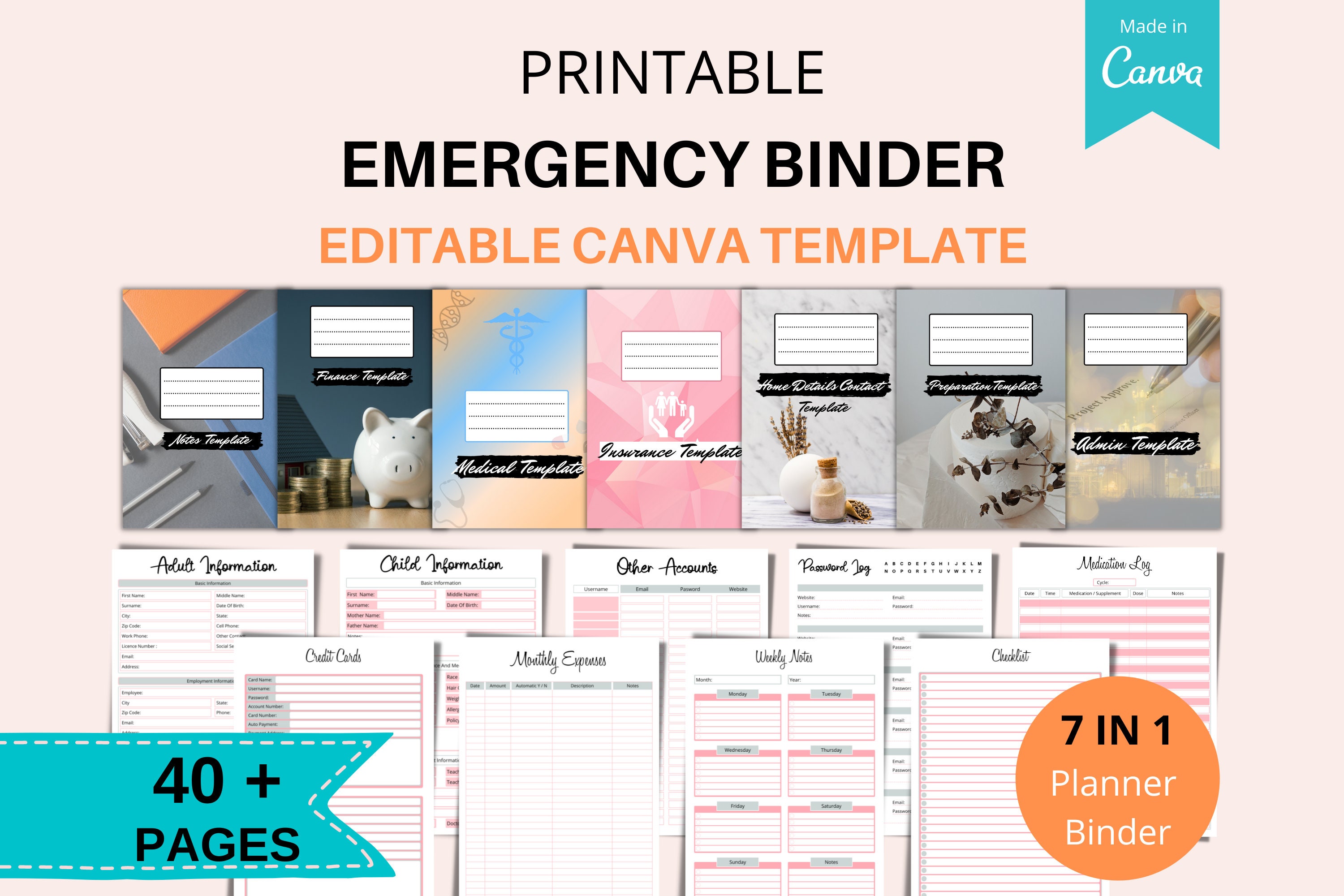 Emergency Binder Printable PDF Template Family in Case of | Etsy