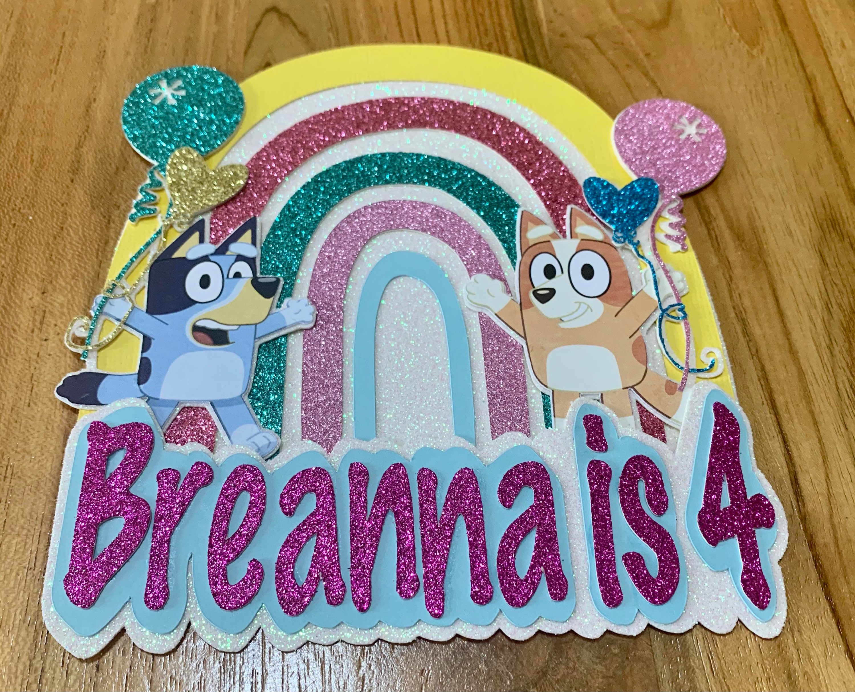 Personalised Rainbow Bluey And Bingo Themed Birthday Cake Etsy