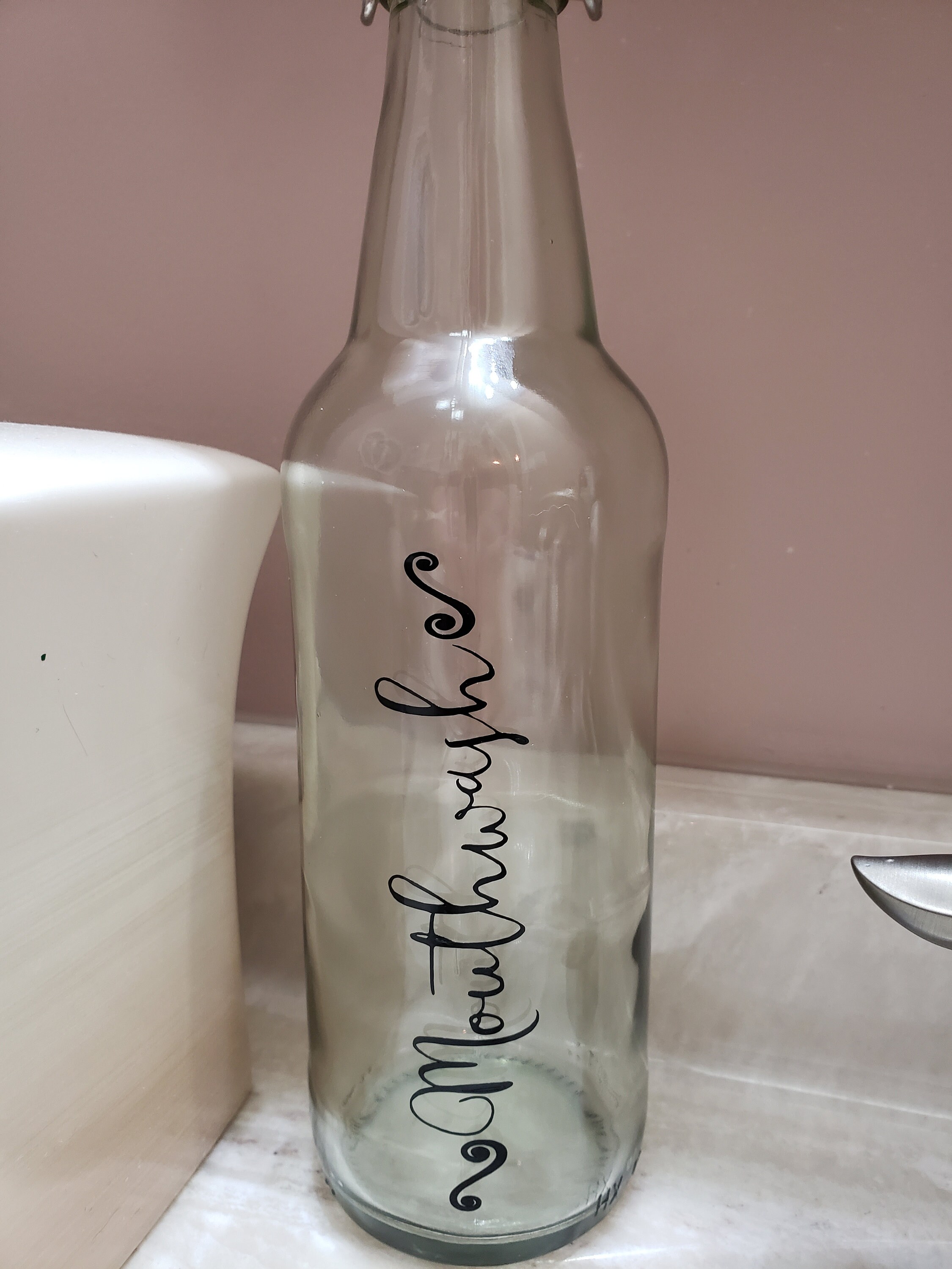 Pretty Glass Decorativebottle for Mouthwash or Other Liquids in ...