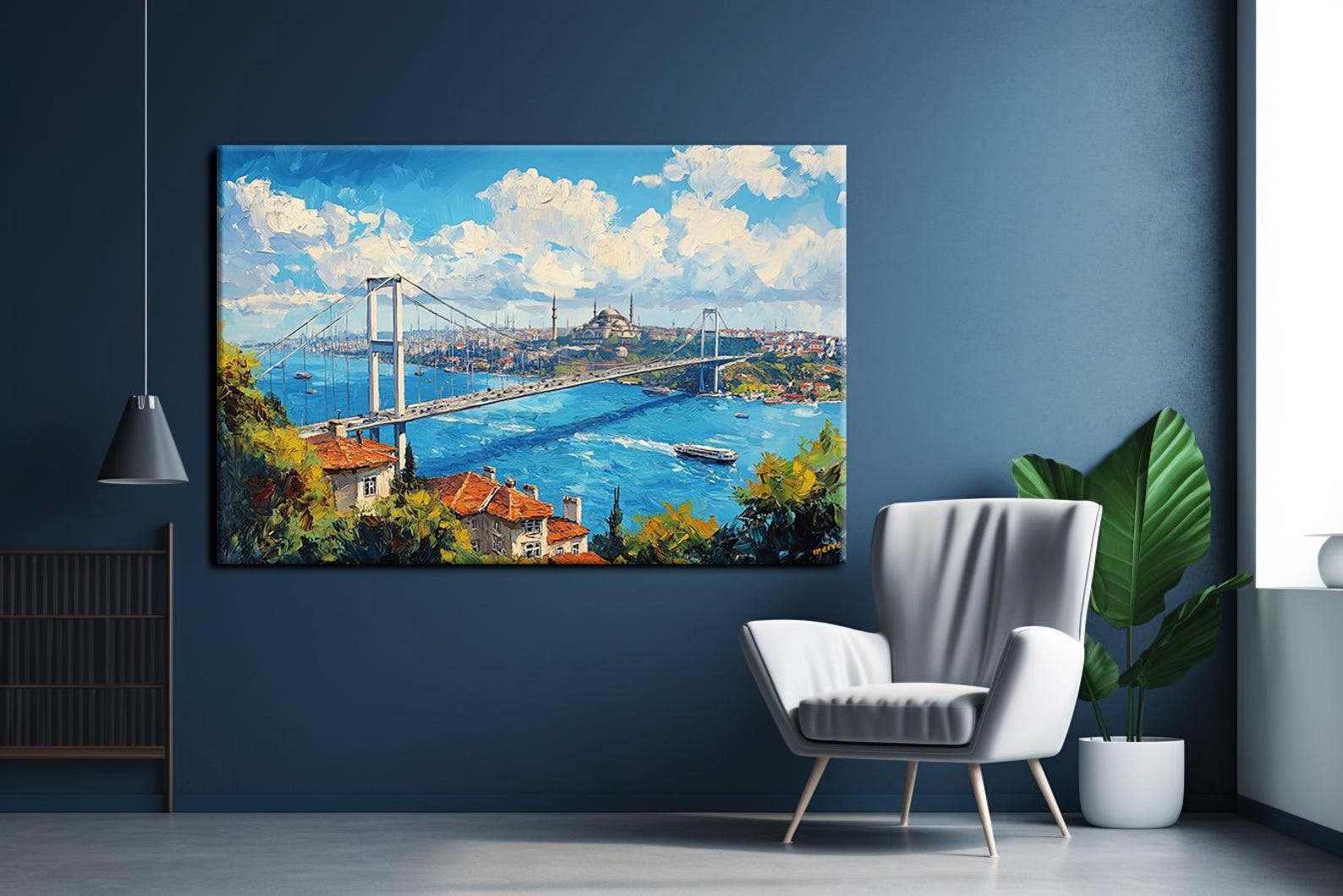 Istanbul Bosphorus Bridge Oil Painting Design City Landscape Canvas ...