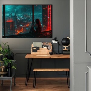 Cyberpunk Night City Landscape "skyscraper Solitude" Canvas Neon Lights ...