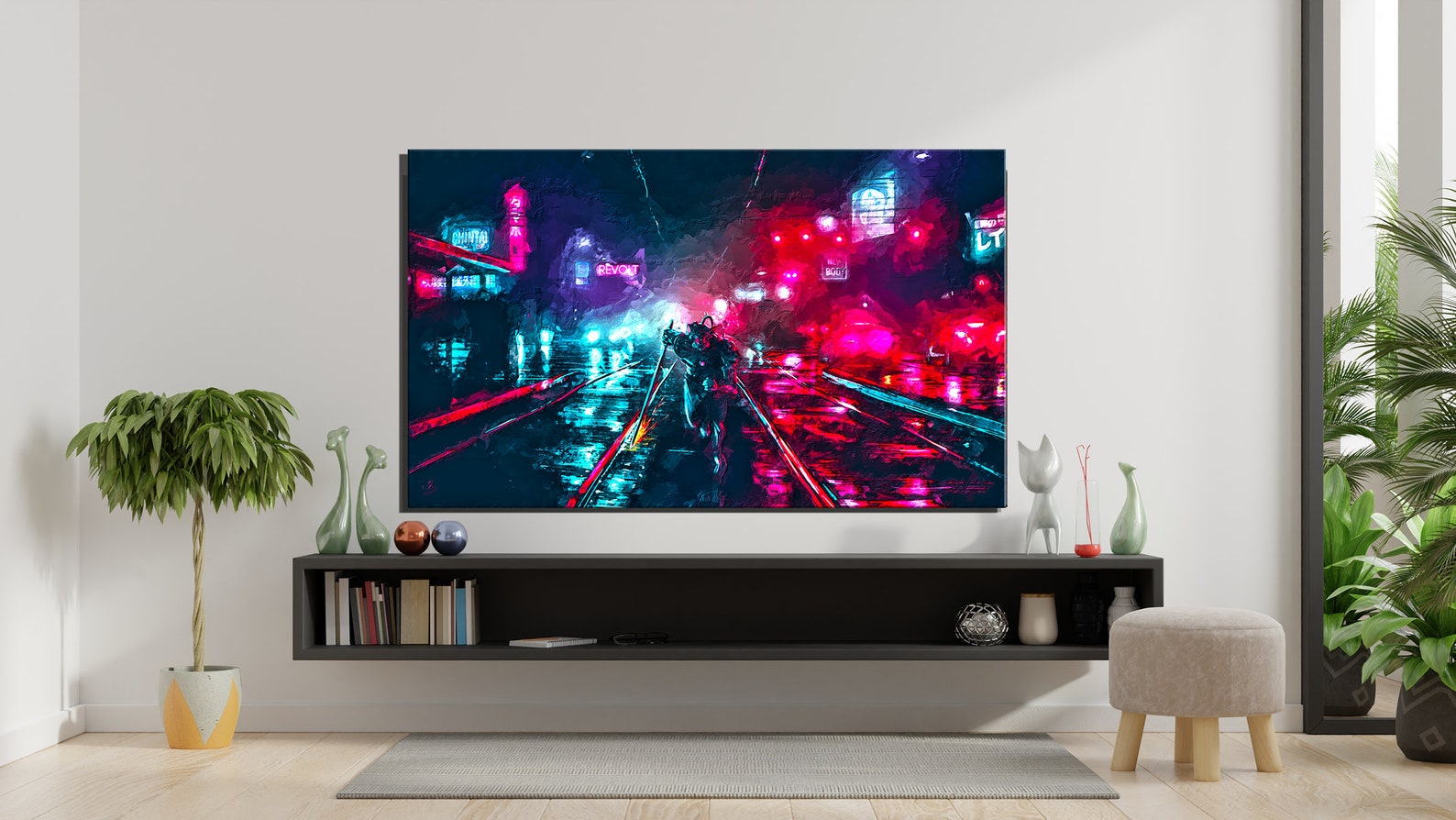 Cyberpunk Night City Blade Runner Man With Neon Design Oil Paint Design ...