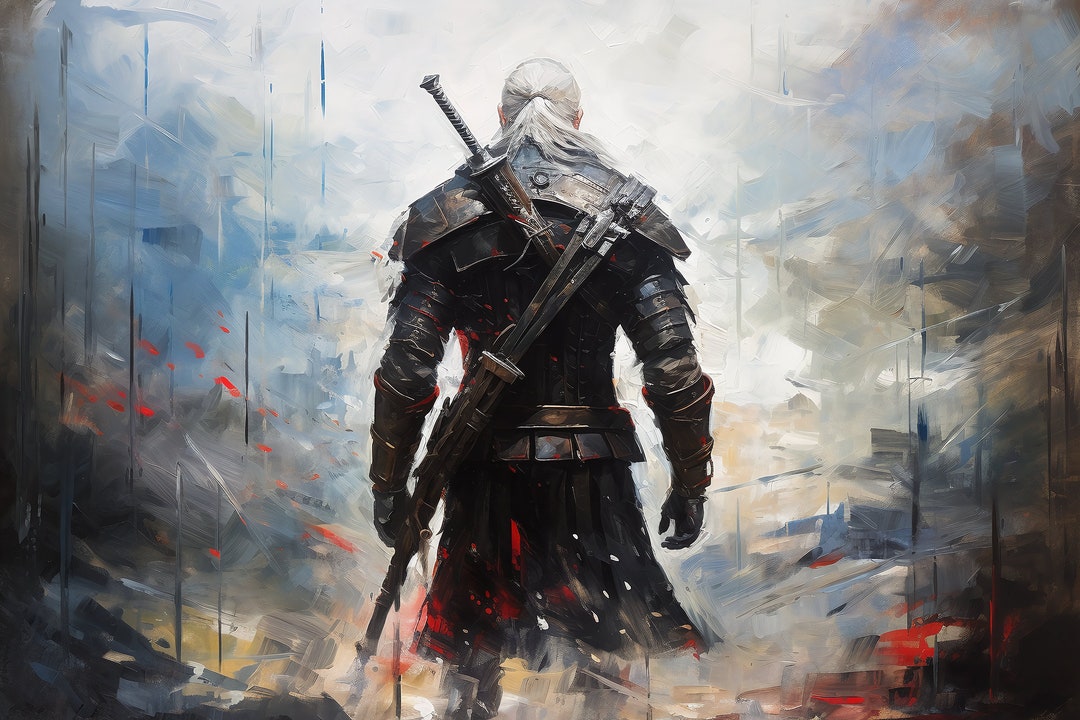 The Witcher Portrait Geralt the Rivia Oil Paint Design Canvas Print ...