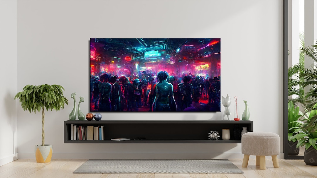 Cyberpunk Night City View Neon Lights Oil Painting Fan Art Game Poster ...