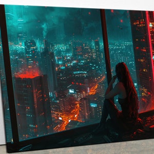 Cyberpunk Night City Landscape "skyscraper Solitude" Canvas Neon Lights ...