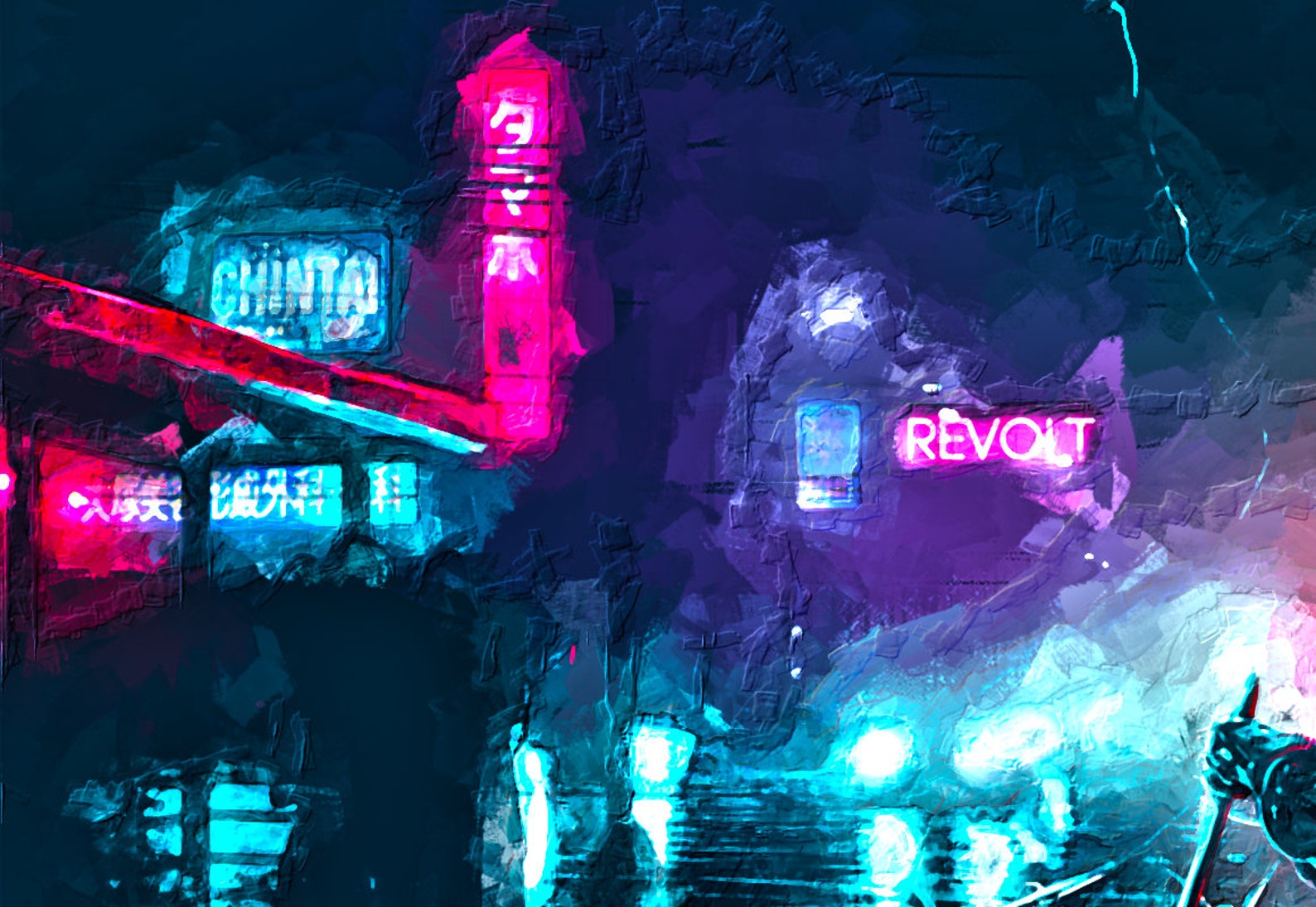 Cyberpunk Night City Blade Runner Man With Neon Design Oil Paint Design ...