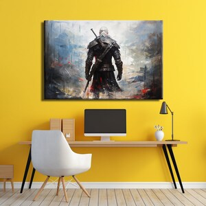 The Witcher Portrait Geralt the Rivia Oil Paint Design Canvas Print ...