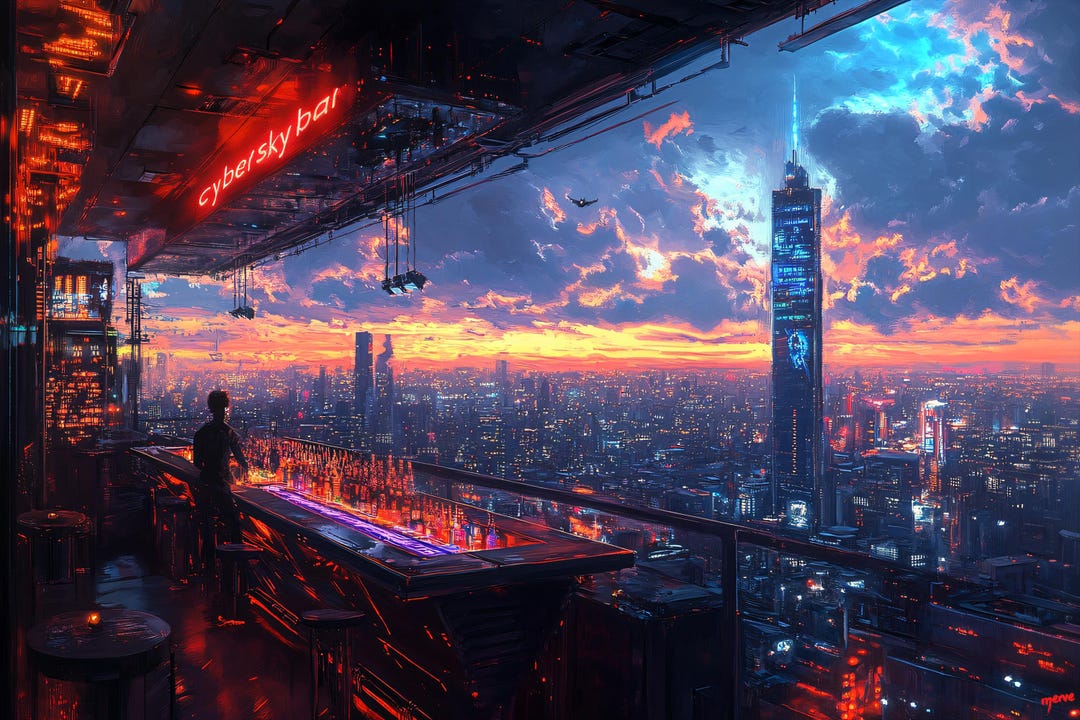 Cyberpunk Night City Landscape "arasaka Tower" Canvas Neon Lights Oil ...