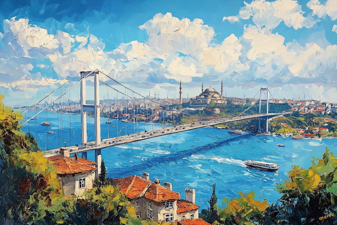 Istanbul Bosphorus Bridge Oil Painting Design City Landscape Canvas ...