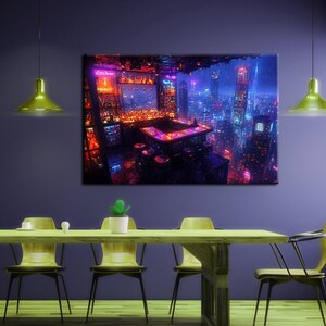 Cyberpunk Night City "the Bar" Canvas Neon Lights Oil Paint Design Fan ...
