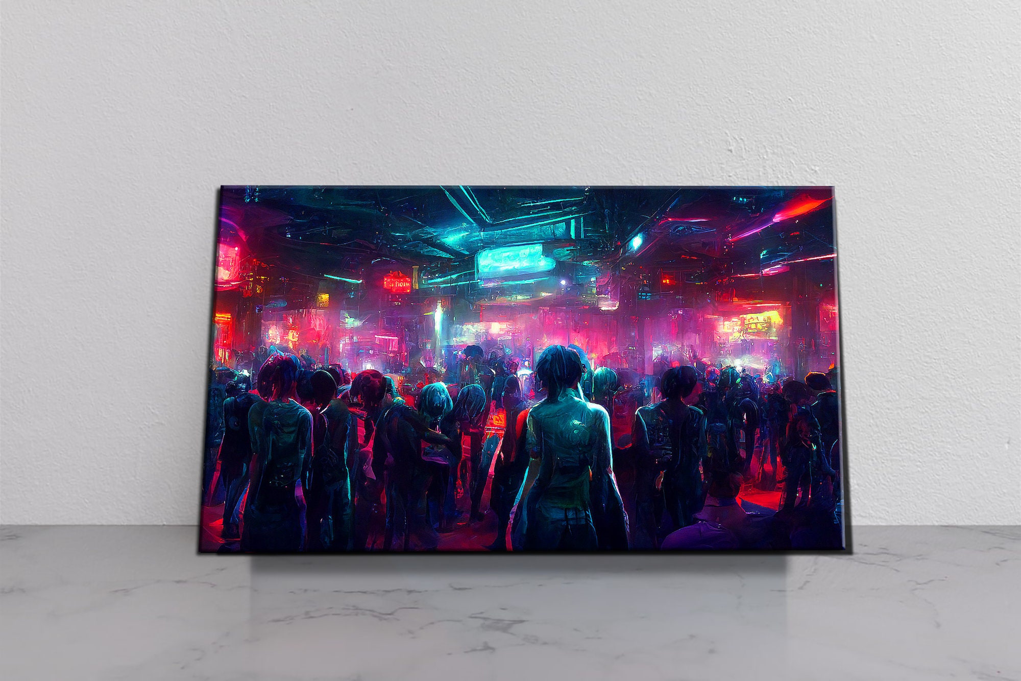 Cyberpunk Night City View Neon Lights Oil Painting Fan Art - Etsy