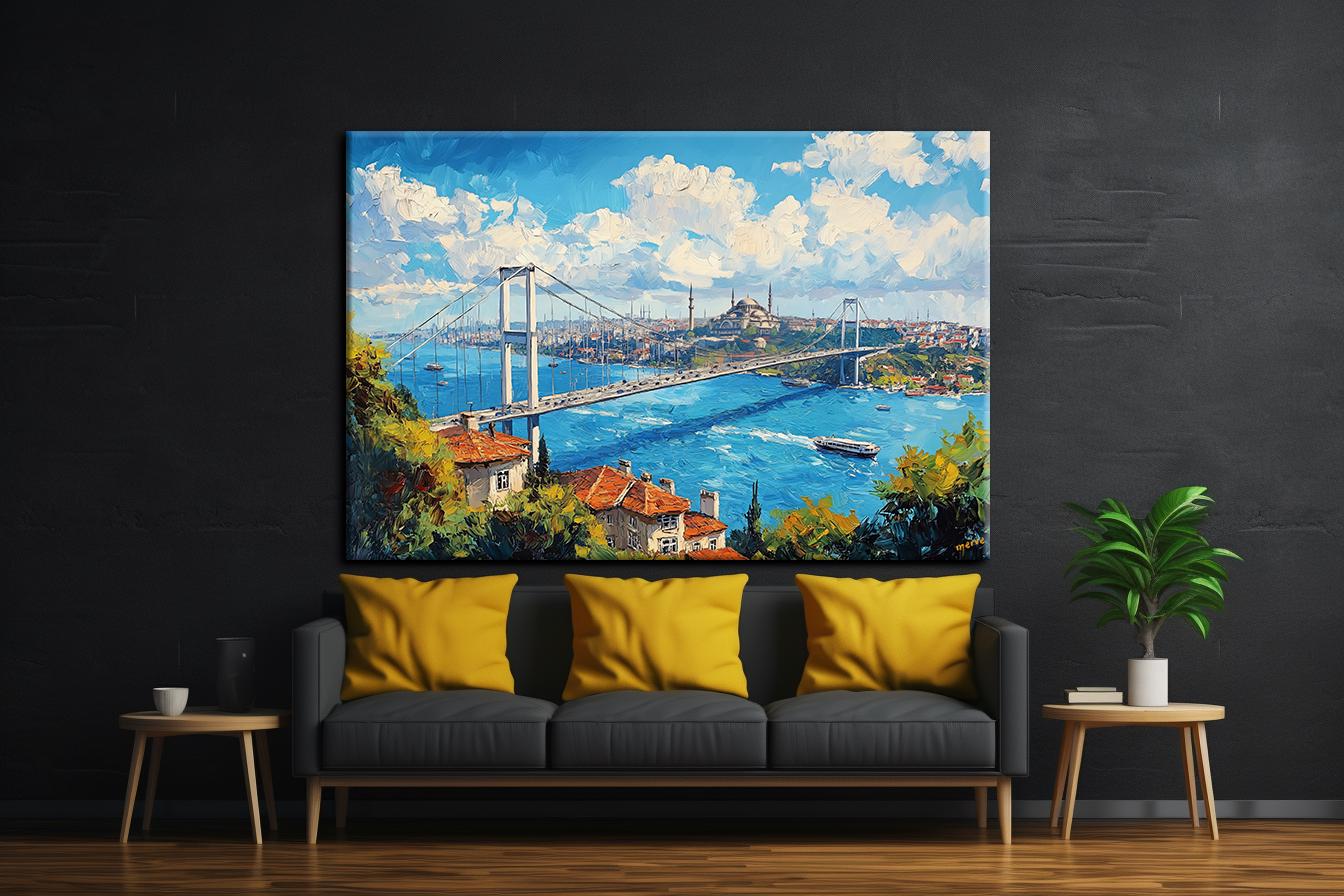 Istanbul Bosphorus Bridge Oil Painting Design City Landscape Canvas ...