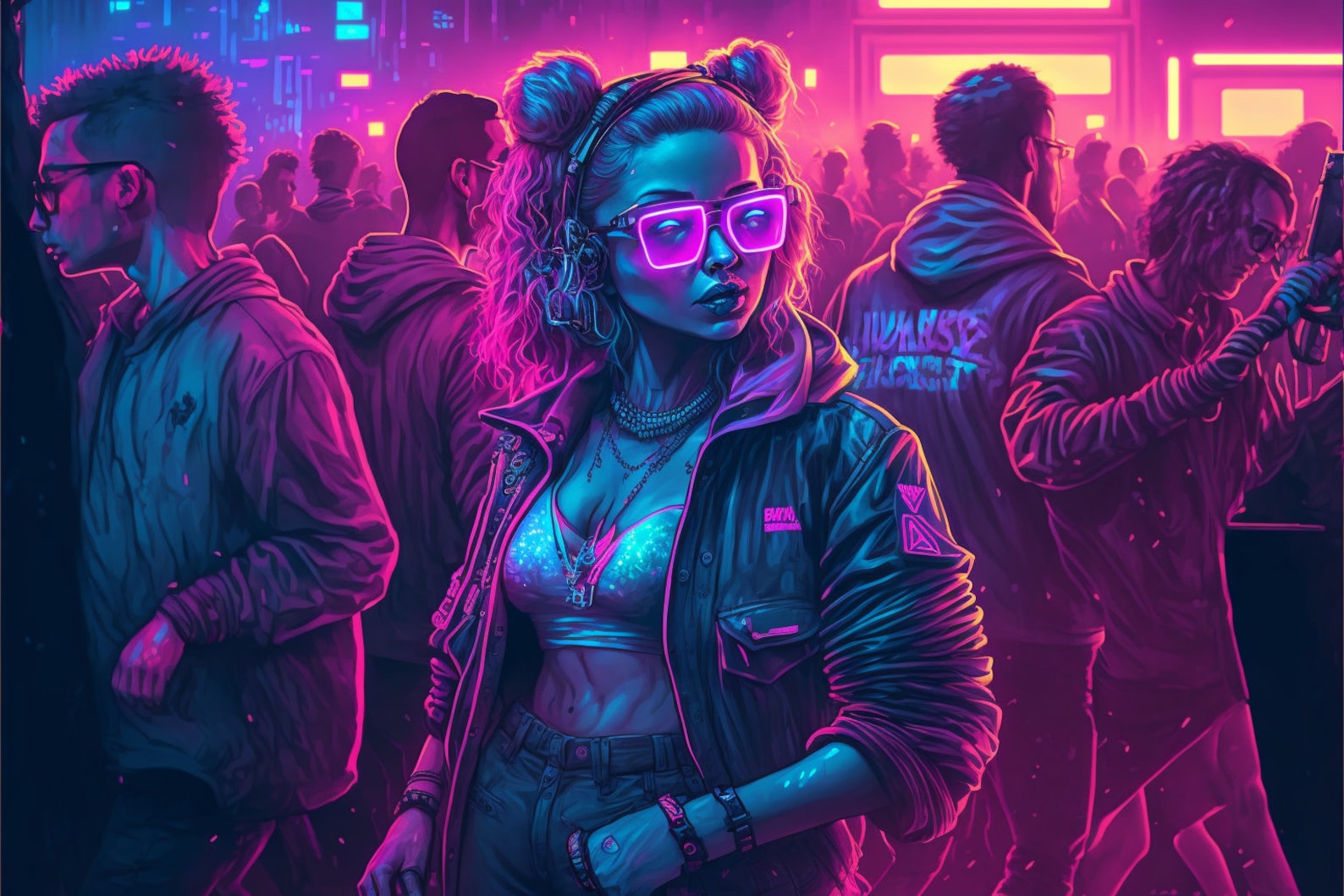 Cyberpunk Night City "synthwave Girl" Canvas Neon Lights Oil Paint Fan ...