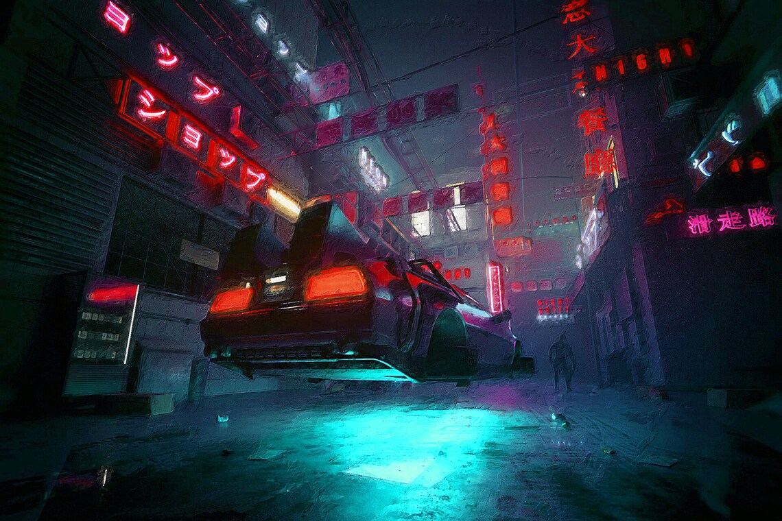 Back to the Future BTTF Delorean Time Machine in Cyberpunk | Etsy