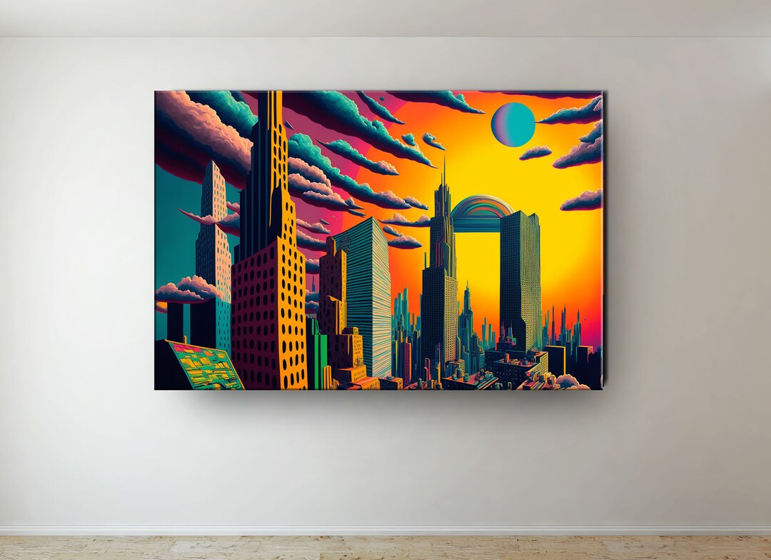 Psychedelic Art City Landscape "skyscrappers" Canvas Colorfull Oil ...