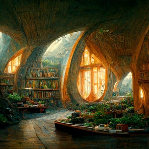 Lord of the Rings Hobbit Library Oil Painting Design Canvas Print Fan ...