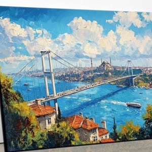 Istanbul Bosphorus Bridge Oil Painting Design City Landscape Canvas ...
