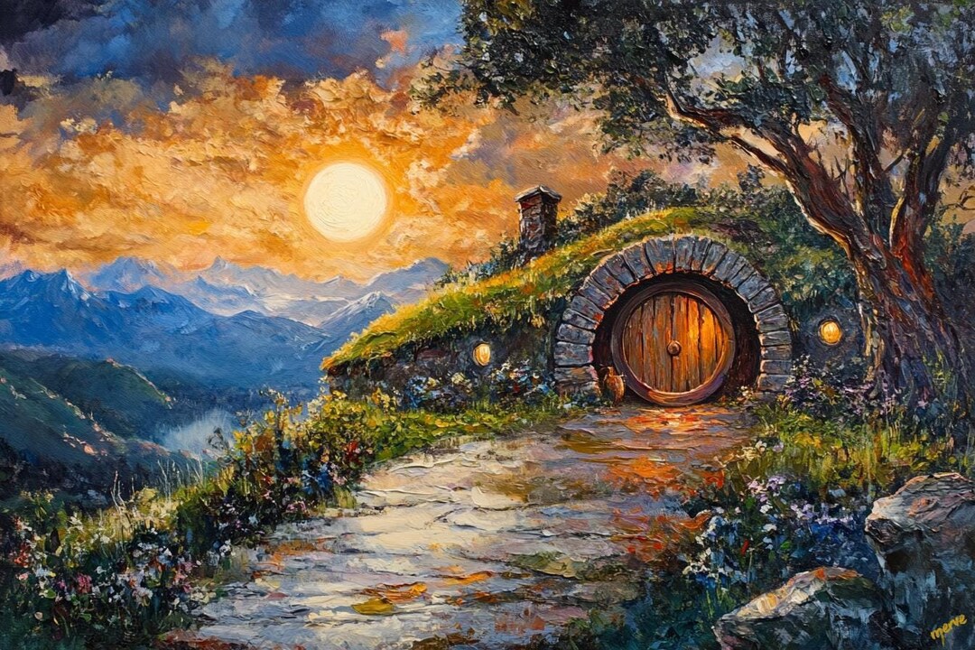 Hobbit House Shire Landscape Canvas Wall Art, Lord of the Rings ...