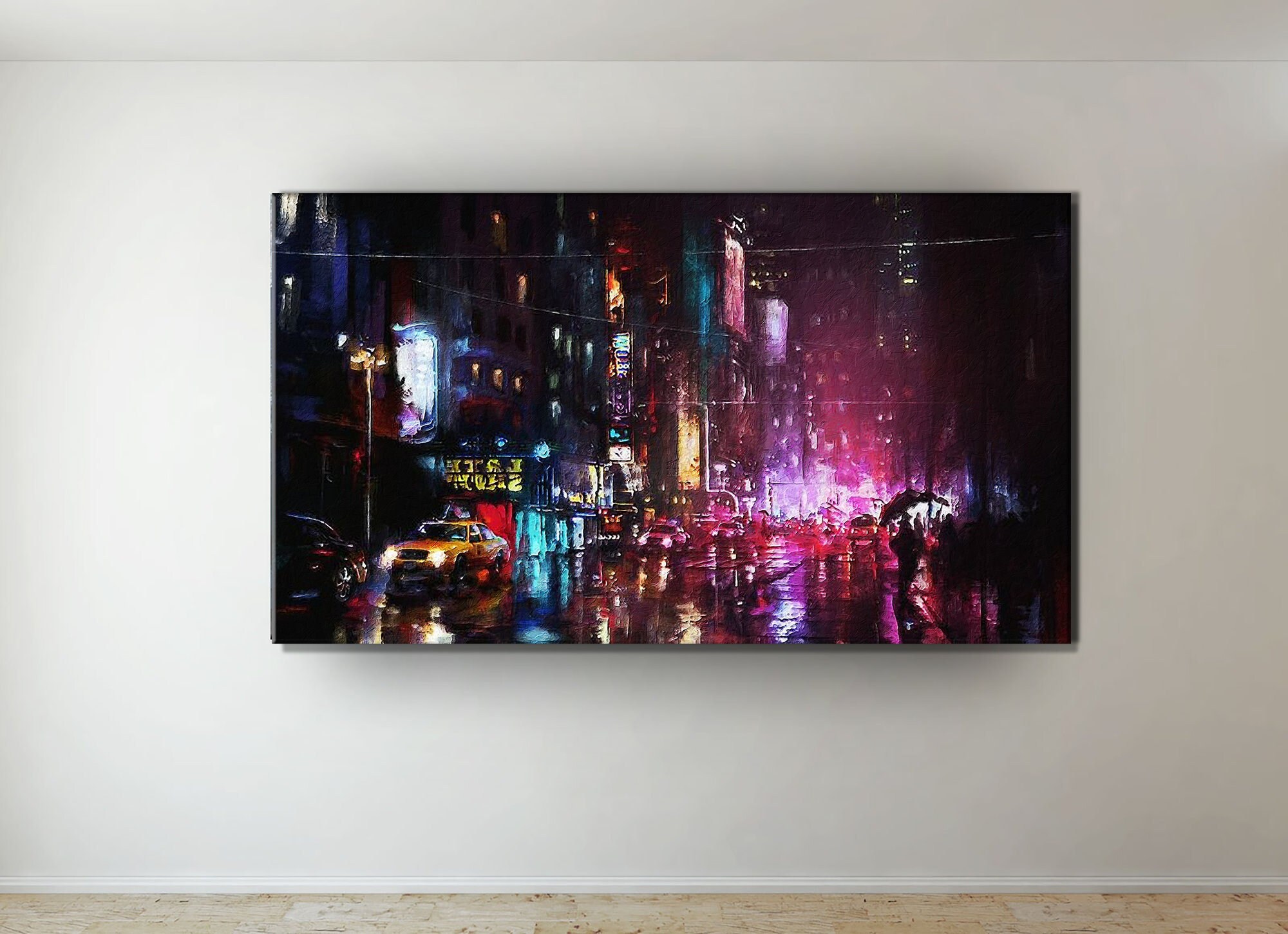 Night City View Art With Rainy Night Oil Paint Design With - Etsy