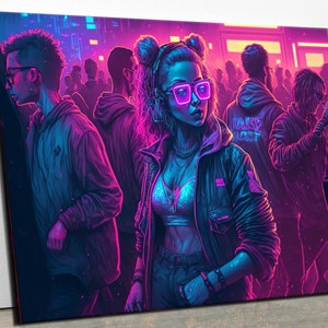 Cyberpunk Night City "synthwave Girl" Canvas Neon Lights Oil Paint Fan ...