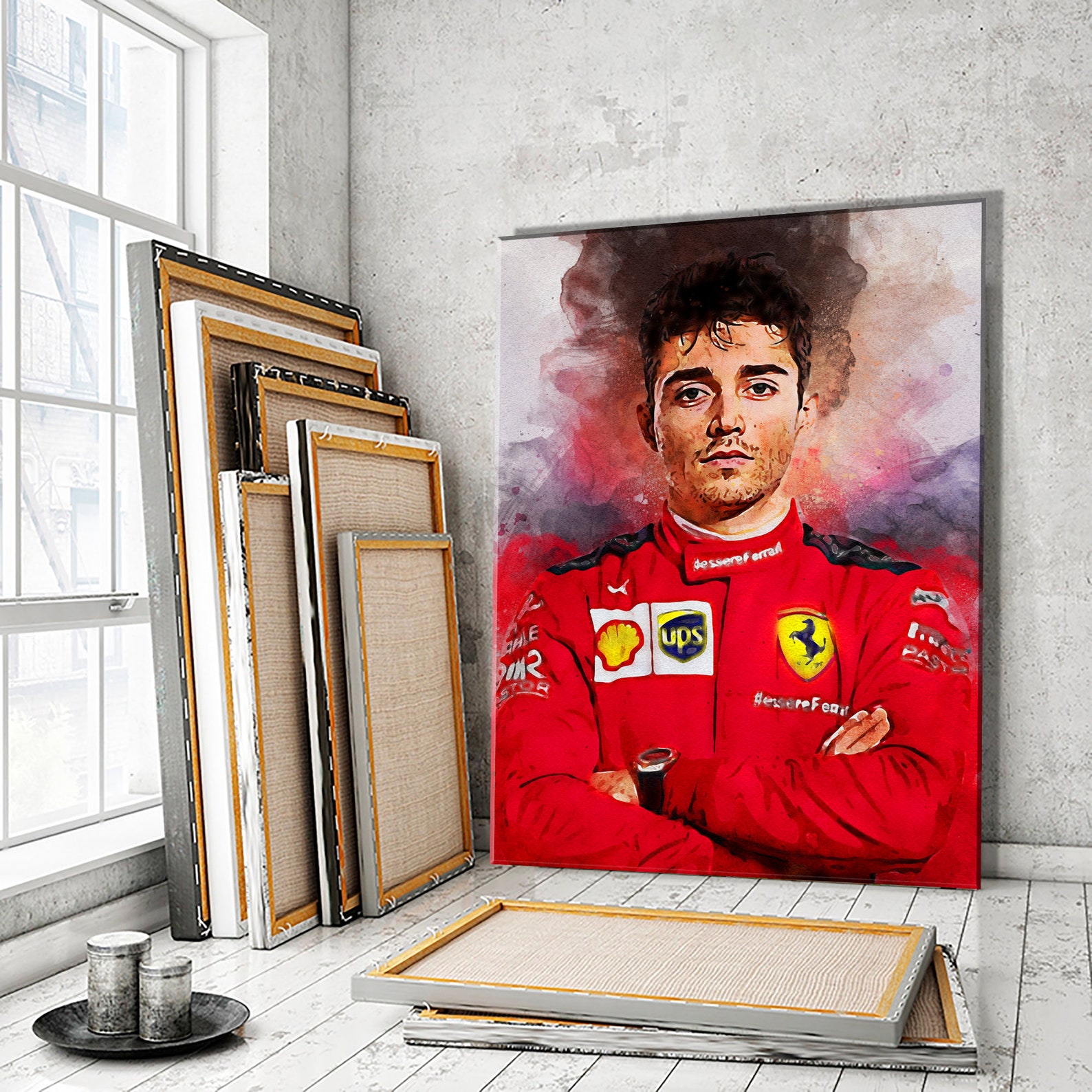 Charles Leclerc Ferrari Portrait Oil Design Canvas Print - Etsy