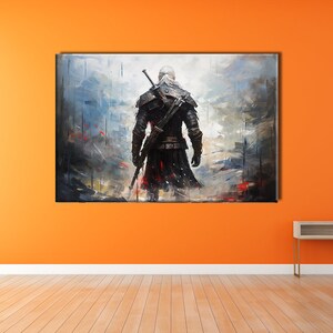 The Witcher Portrait Geralt the Rivia Oil Paint Design Canvas Print ...