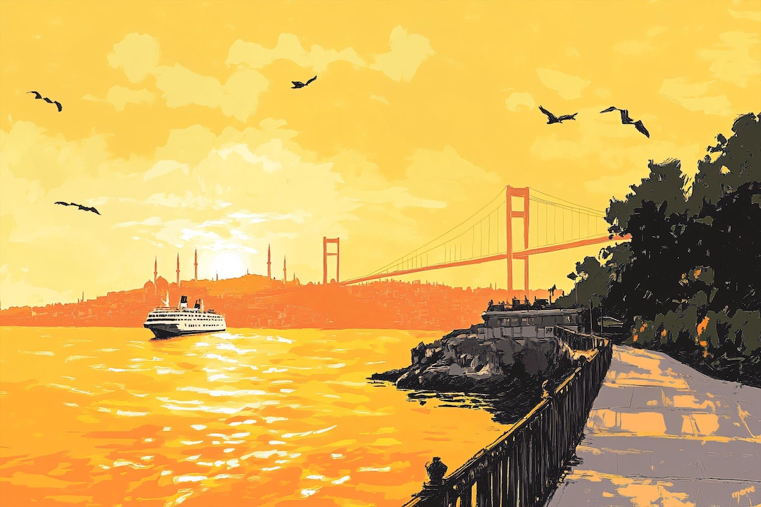 Yellow Istanbul Bosphorus Bridge Oil Painting Design City Landscape ...