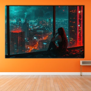 Cyberpunk Night City Landscape "skyscraper Solitude" Canvas Neon Lights ...