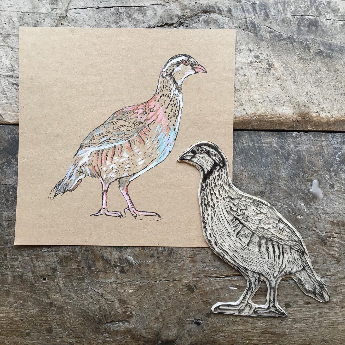 Lino Print Partridge - Etsy