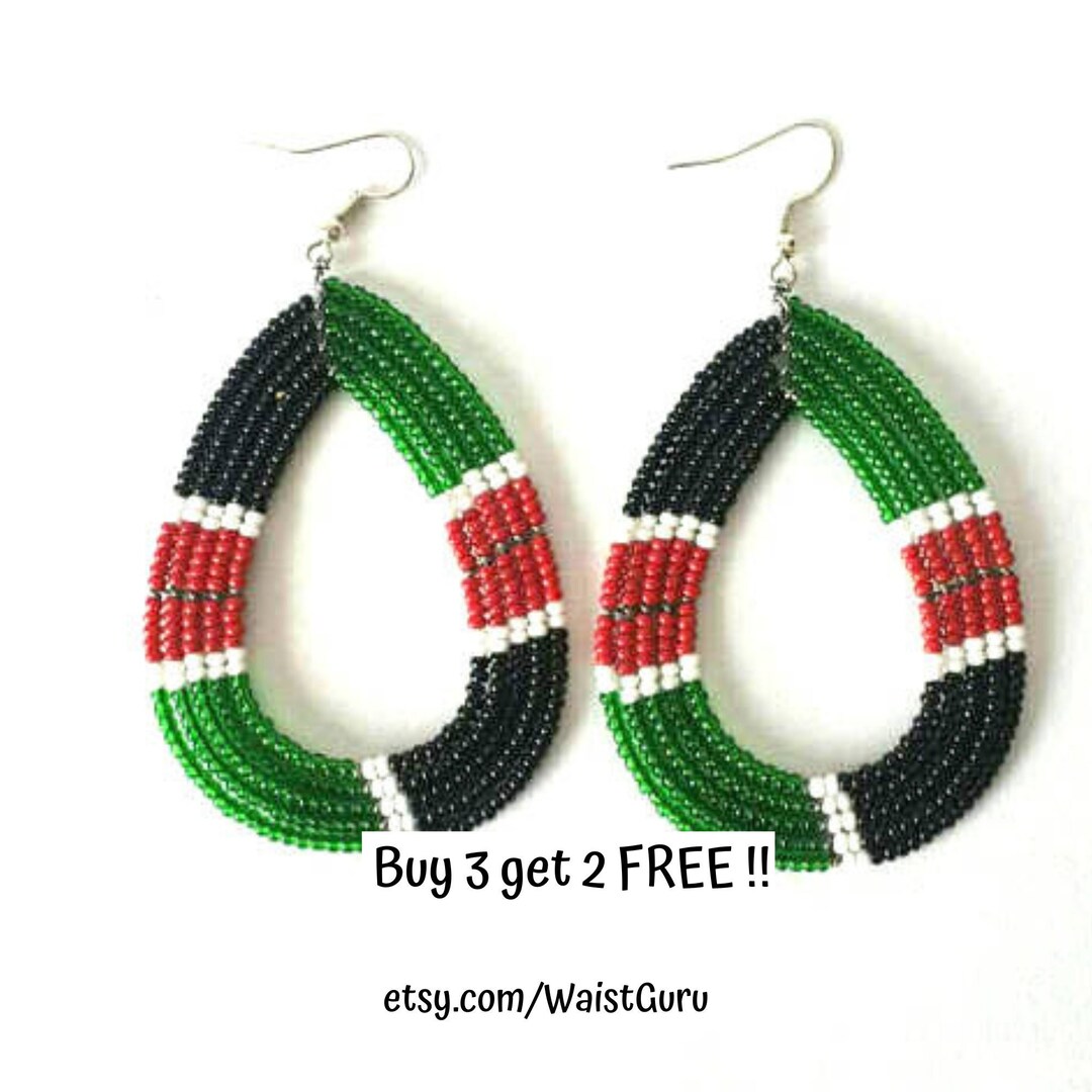 086 KENYA FLAG Bead Earring, Maasai Earrings, African Jewelry, Gift for ...