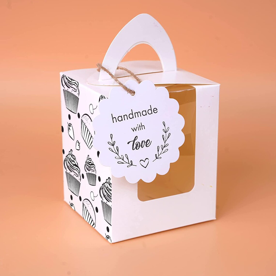 50 Single Cupcake Boxes With Window, Handle & Insert, Wedding Birthday ...