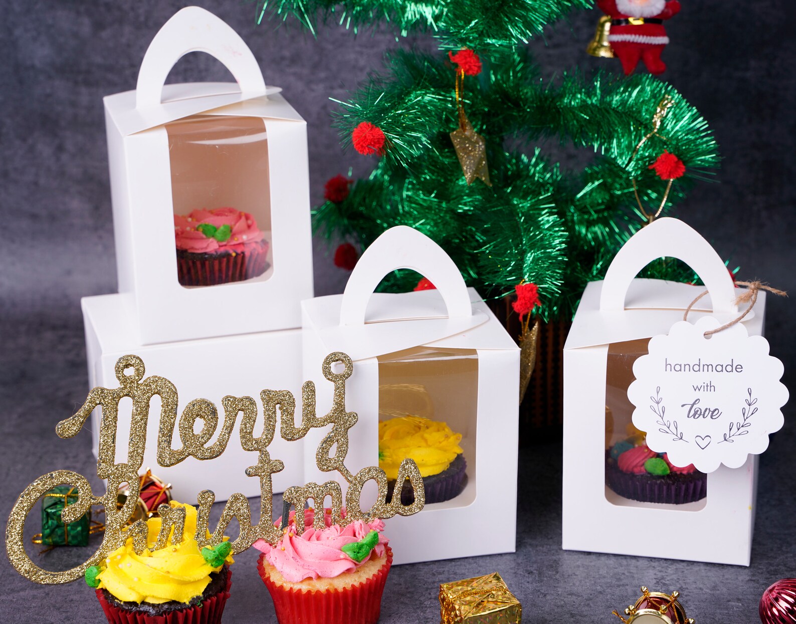 50 Single Cupcake Boxes With Window, Handle & Insert, Wedding Birthday ...