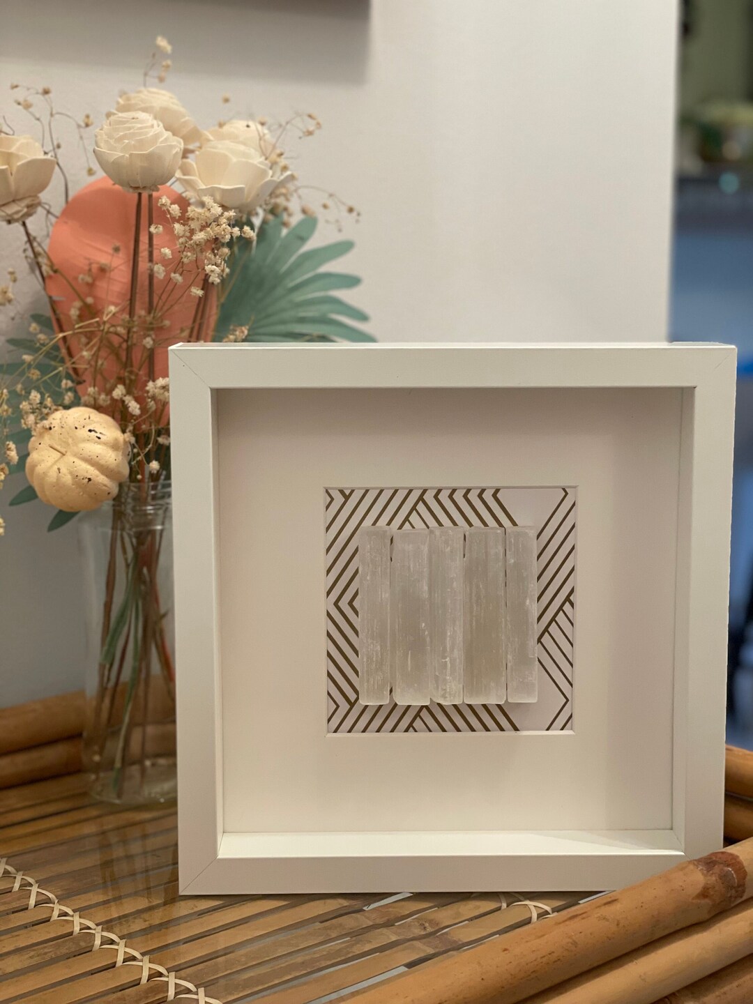 Selenite Wall Art, Crystal Decor, Framed Wall Art, Boho Decor, One of ...