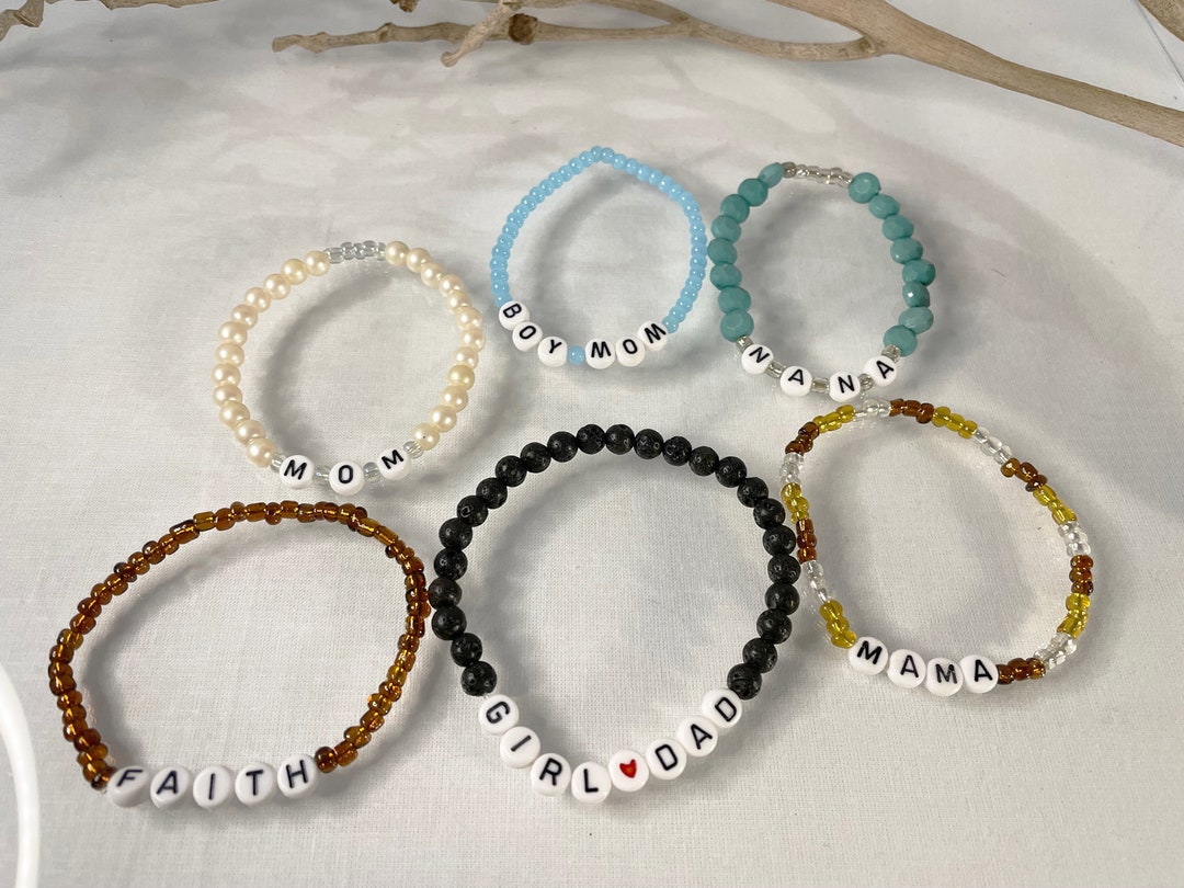 Bead Bracelet With White Word Bead, Personalized Bracelet, Encouraging ...