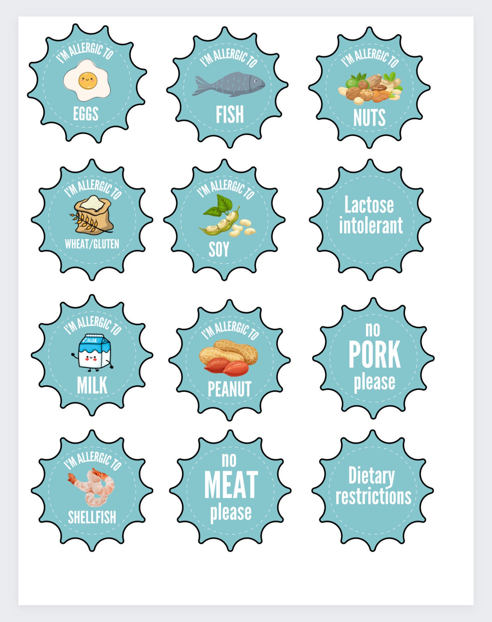 Allergy Sticker Printable File - Etsy