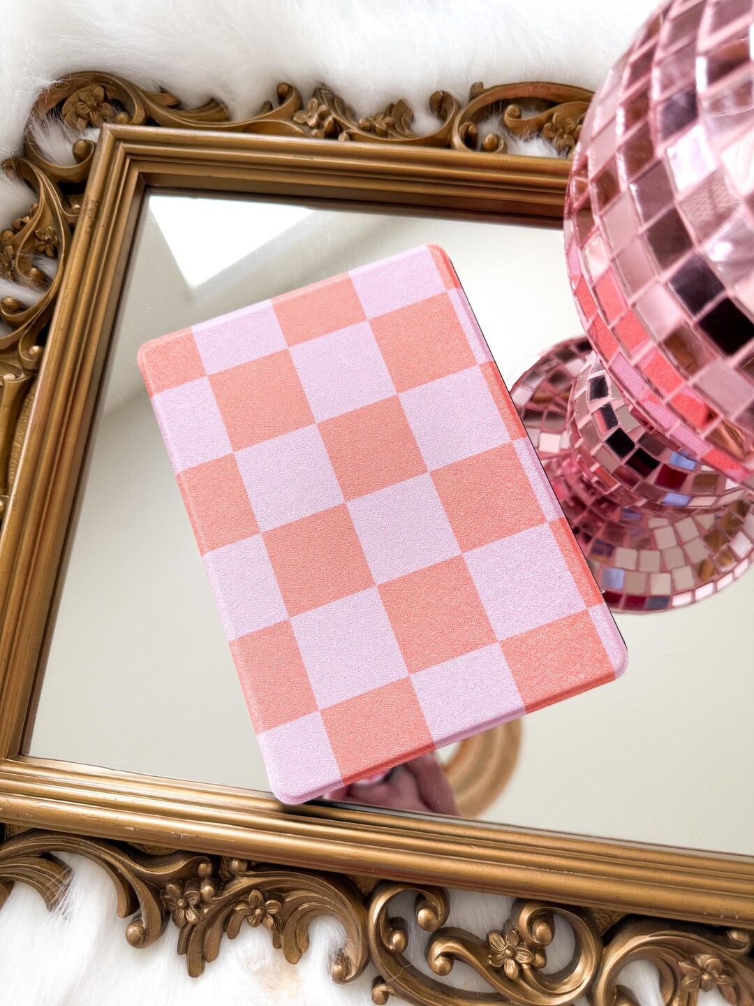 Orange and Pink Checkered Kindle Case With Strap | Auto Wake - Etsy