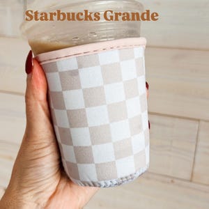 Tan Checkered Iced Coffee Sleeve: Trendy Cup Sleeve - Etsy