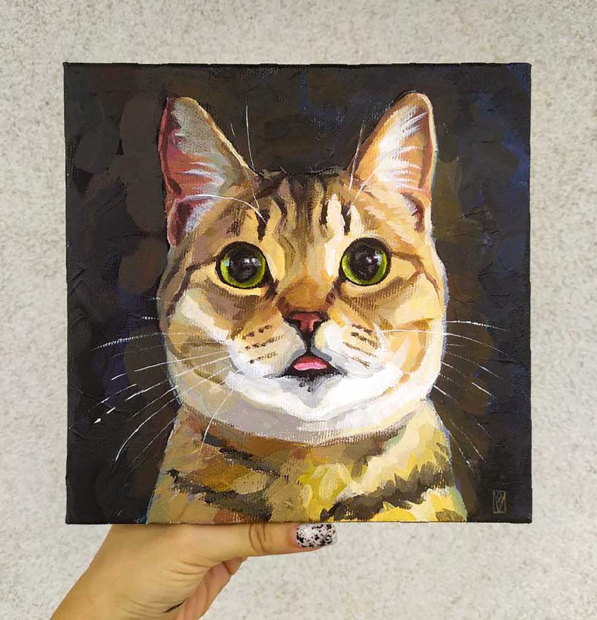 Custom Acrylic Cat Portrait Painted by Hand Realistic Cat | Etsy