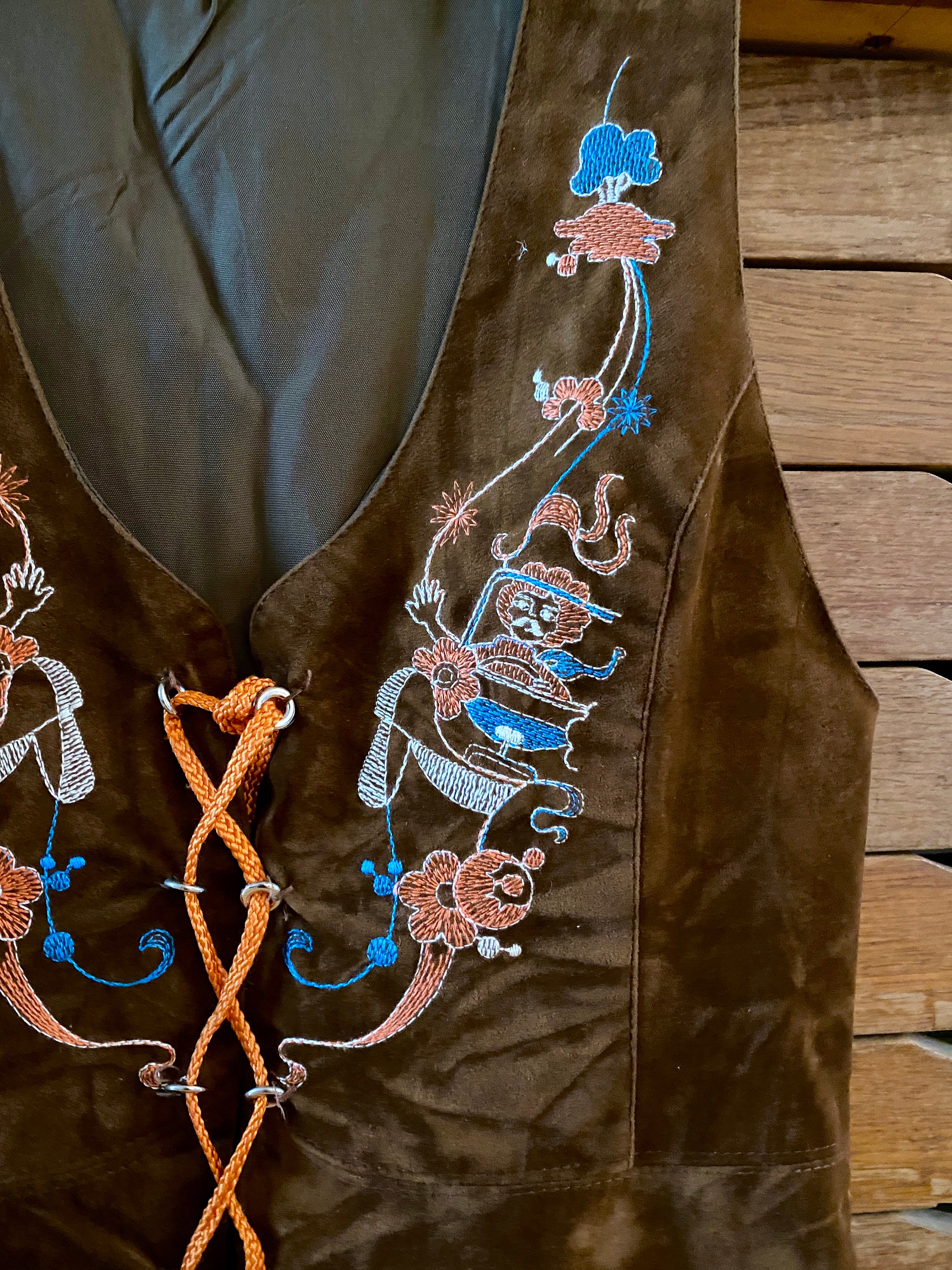ON HOLD! 1970s faux suede embroidered western dress - Size XS/S