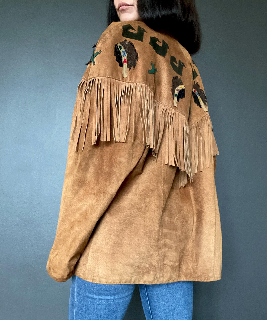 1990s Fringed Brown Suede Western Jacket With Appliqués // Size M-L - Etsy