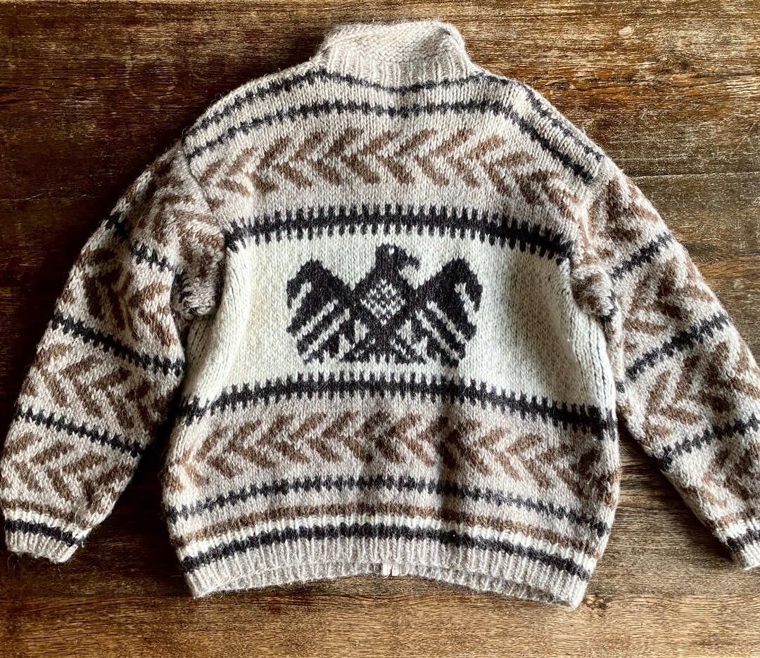 1970s Cowichan Thunderbird Sweater Cardigan // Size L - Etsy